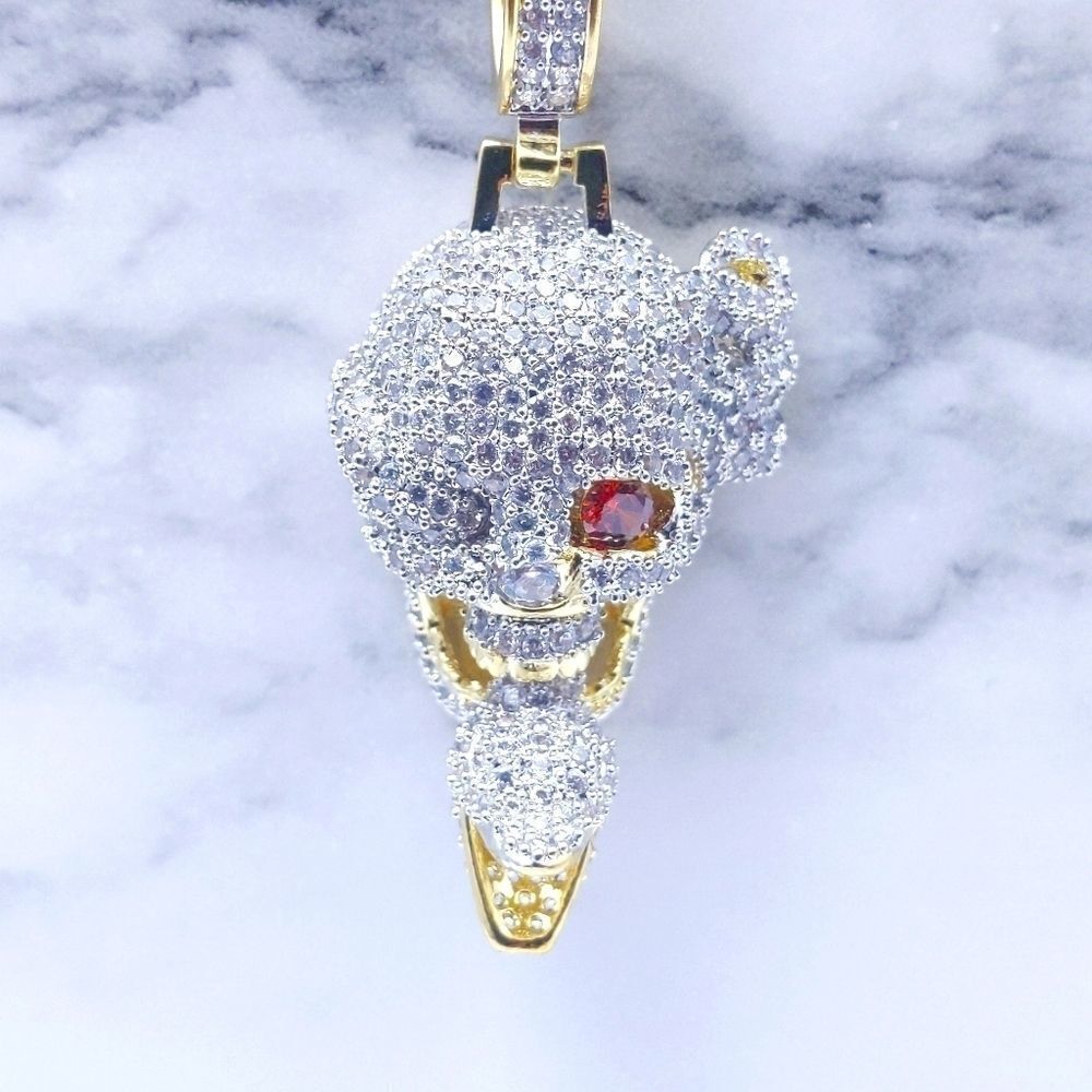 24"Cuban Chain + Bi-Color Serpent Skull Pendant - Gem